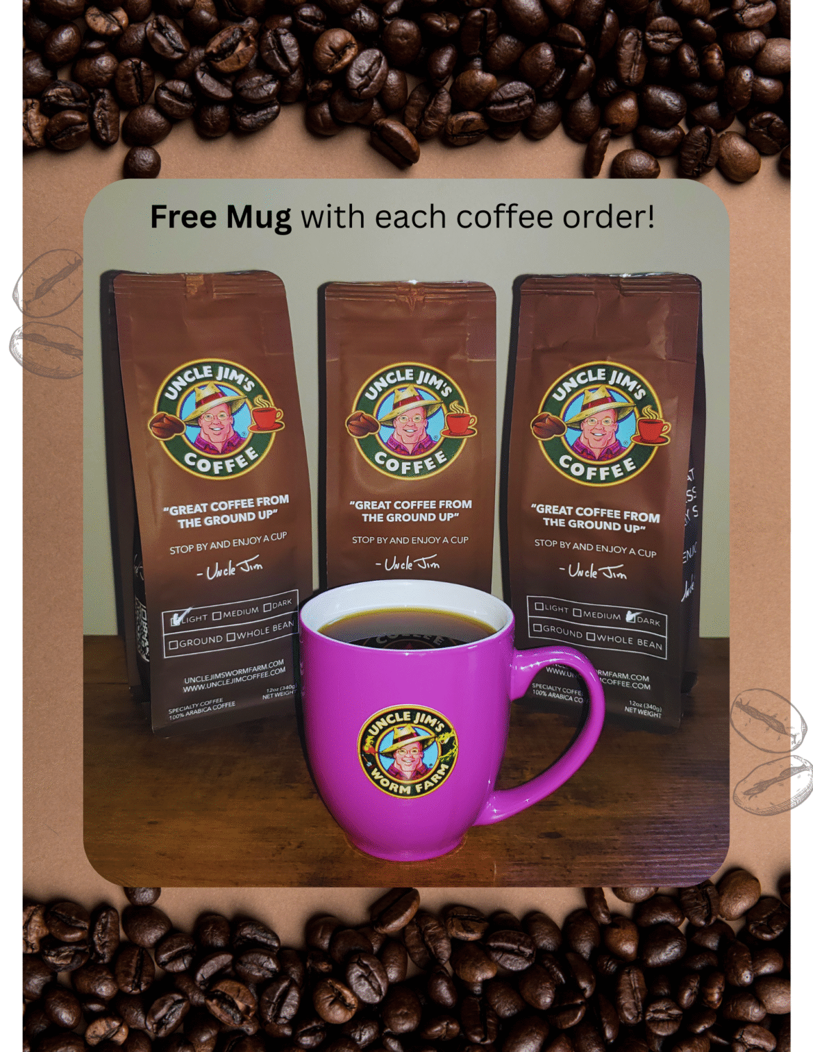 Uncle Jim's Coffee + FREE MUG* - Uncle Jim's Worm Farm